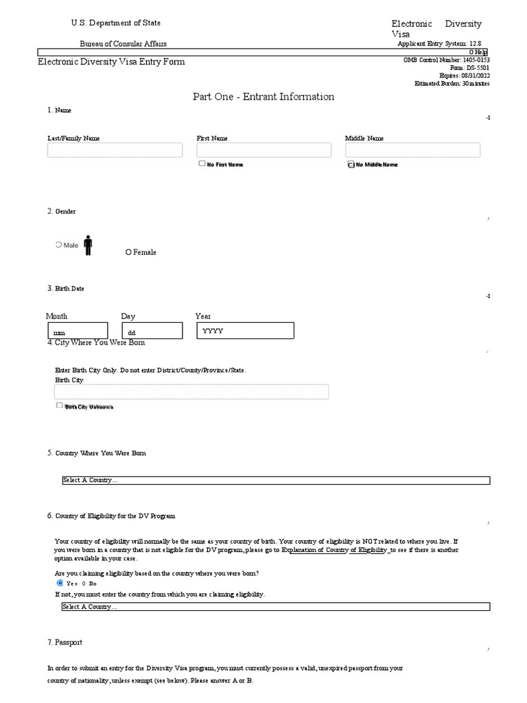 Part One - Entrant Information: Electronic Diversity Visa Electronic ...
