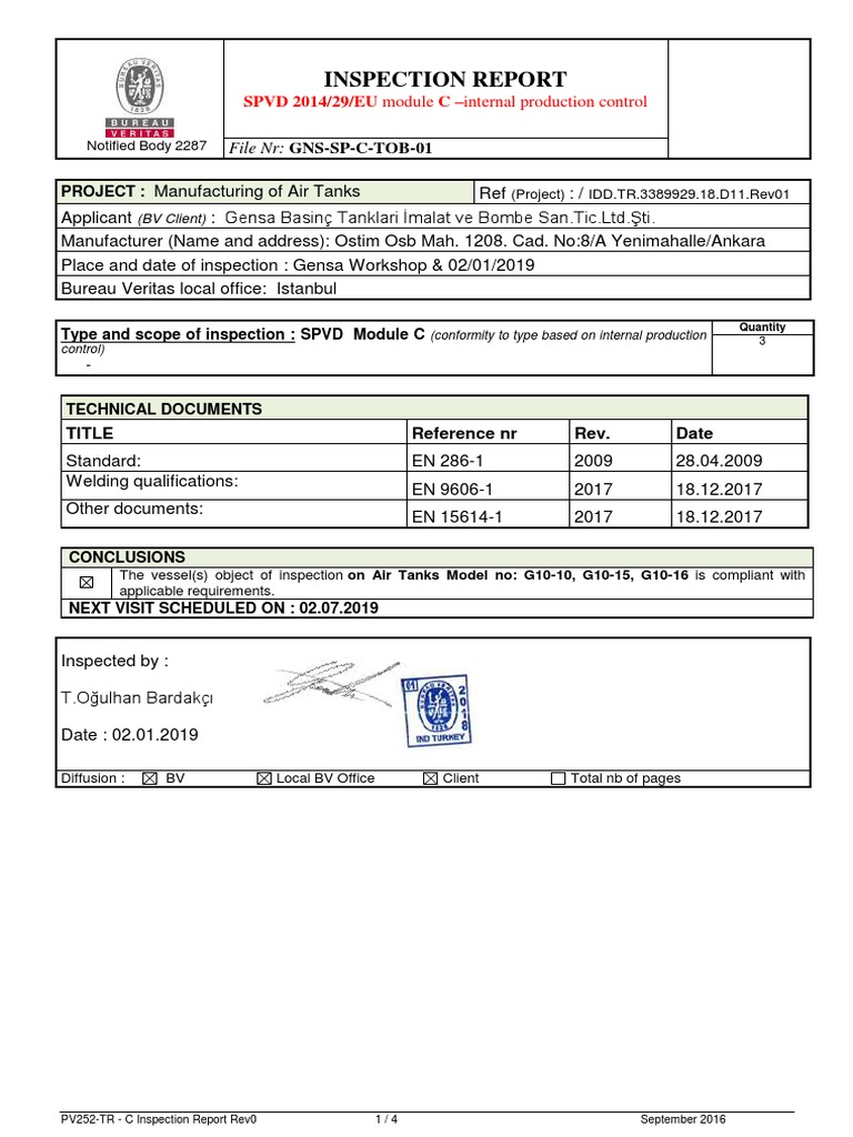 PV252-TR - C Inspection Report | PDF