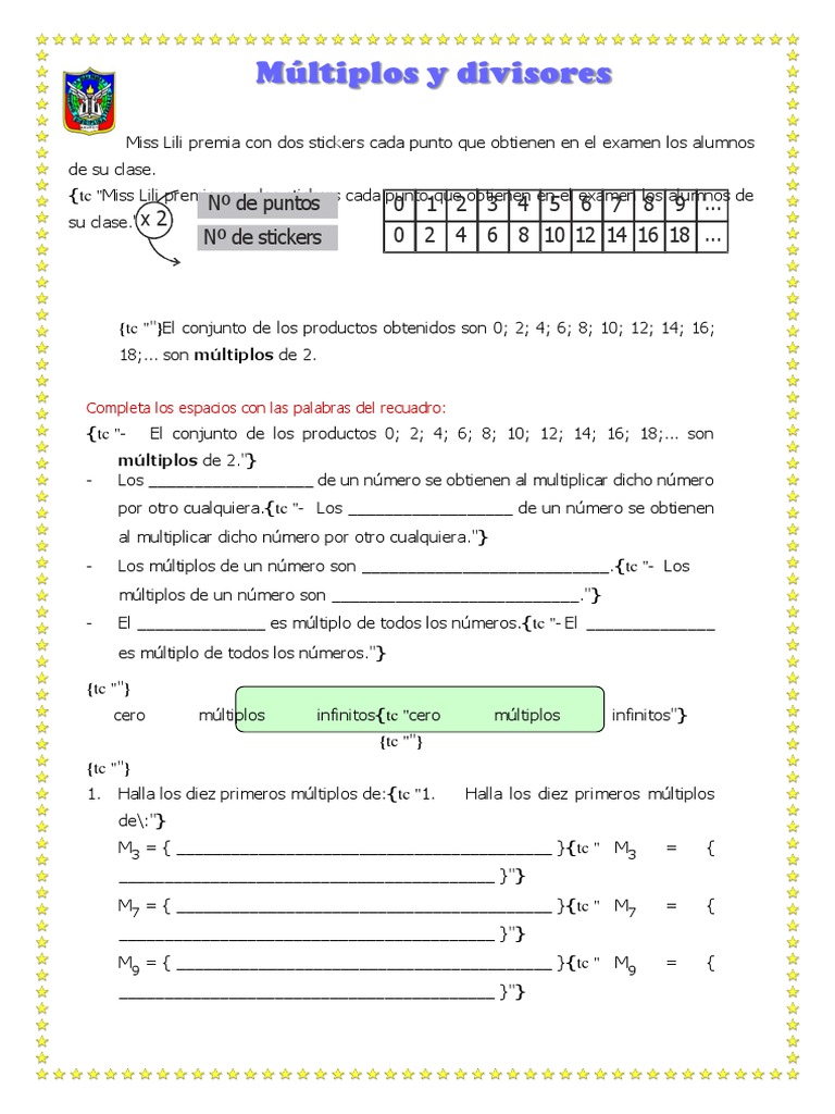 Adicional - Múltiplos y Divisores | PDF | Matemáticas | Teoría de los ...