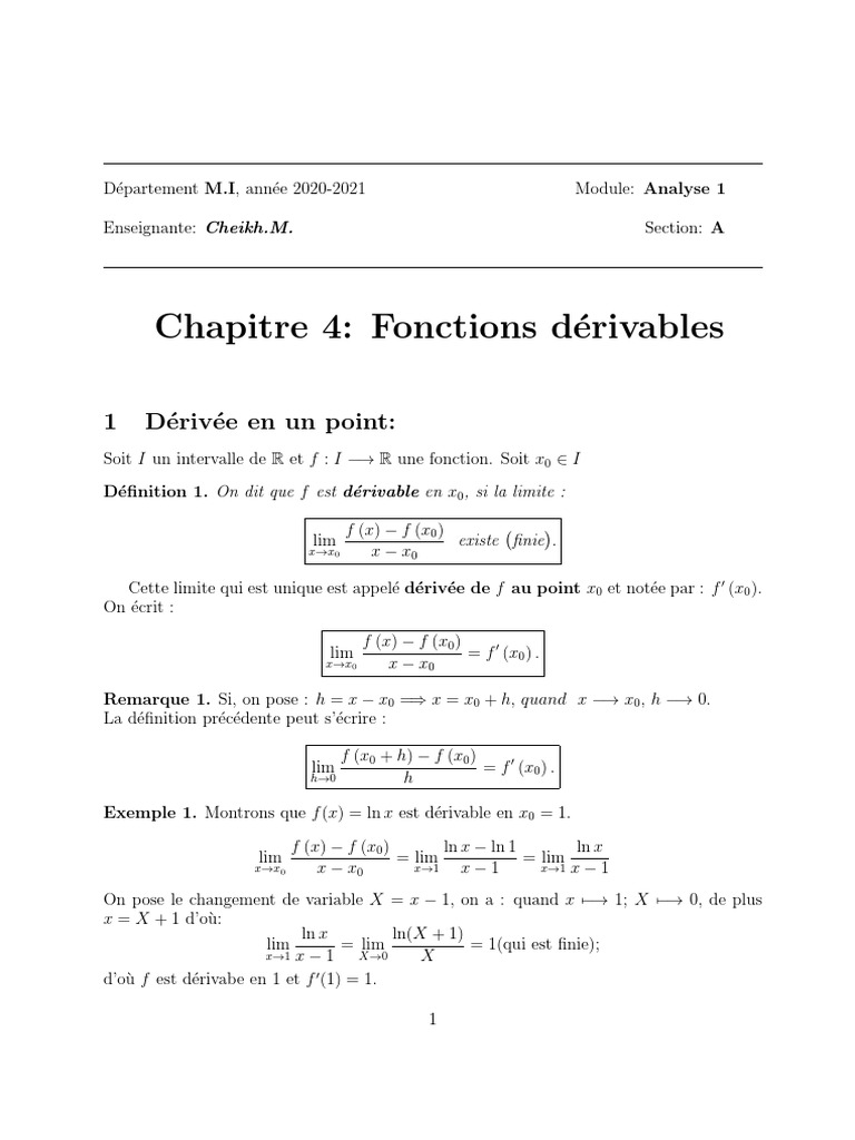 Fonctions dérivables : définitions et exemples | PDF | Extremum ...
