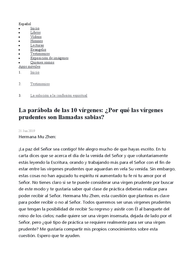 Las vírgenes prudentes reconocen la voz de Dios | PDF | María, madre de ...