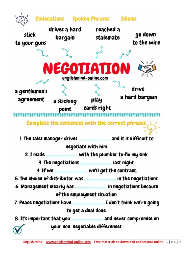 Negotiation Phrases and Idioms Fun Activities Games Worksheet Templates ...