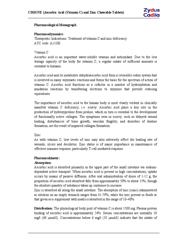 Pharmacological Monograph | PDF | Vitamin C | Zinc