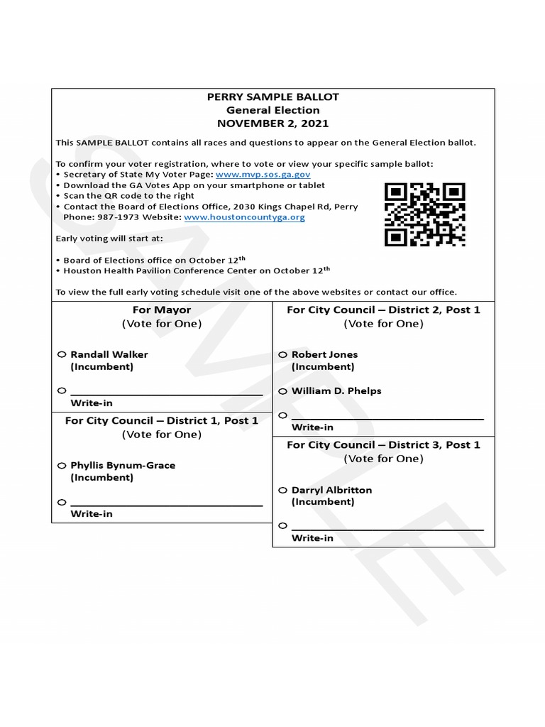 Sample Ballot Perry and Warner Robins November 2021 | Download Free PDF ...