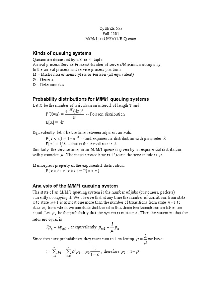 M/M/1 Queuing System Analysis | PDF | Poisson Distribution | Teaching ...