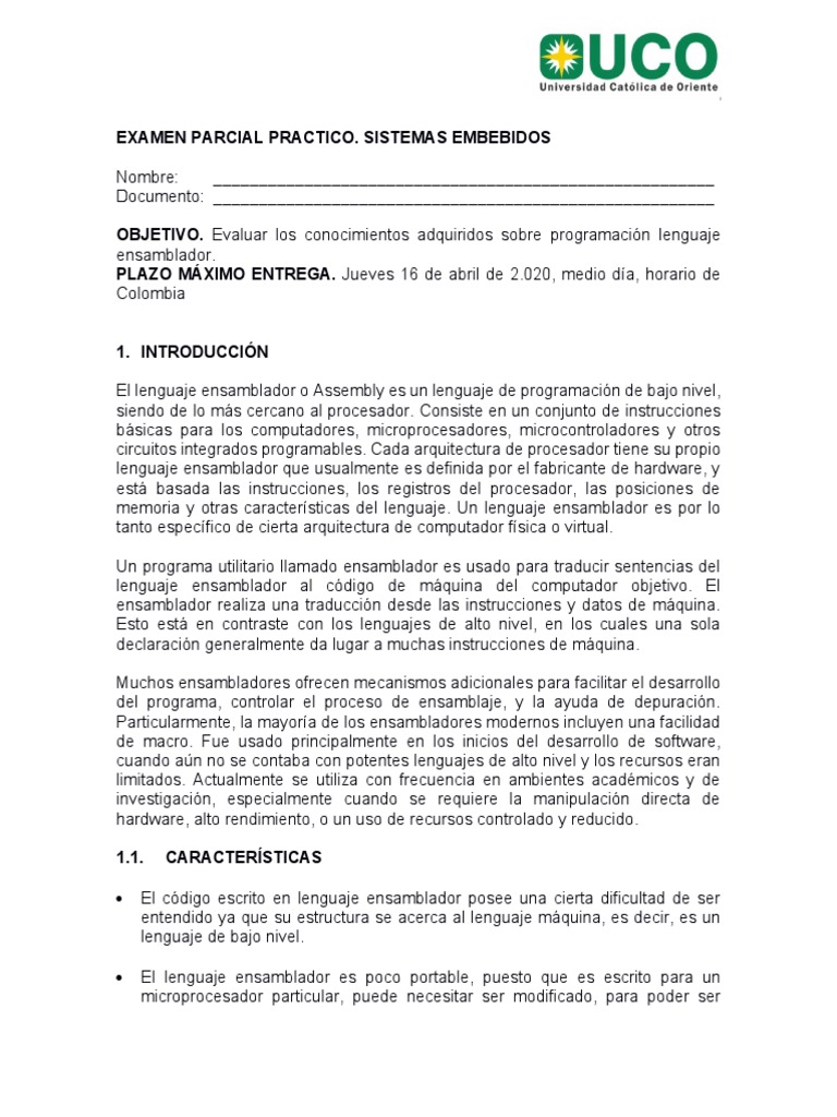 Examen Parcial Practico | PDF | Lenguaje ensamblador | Lenguaje de programación