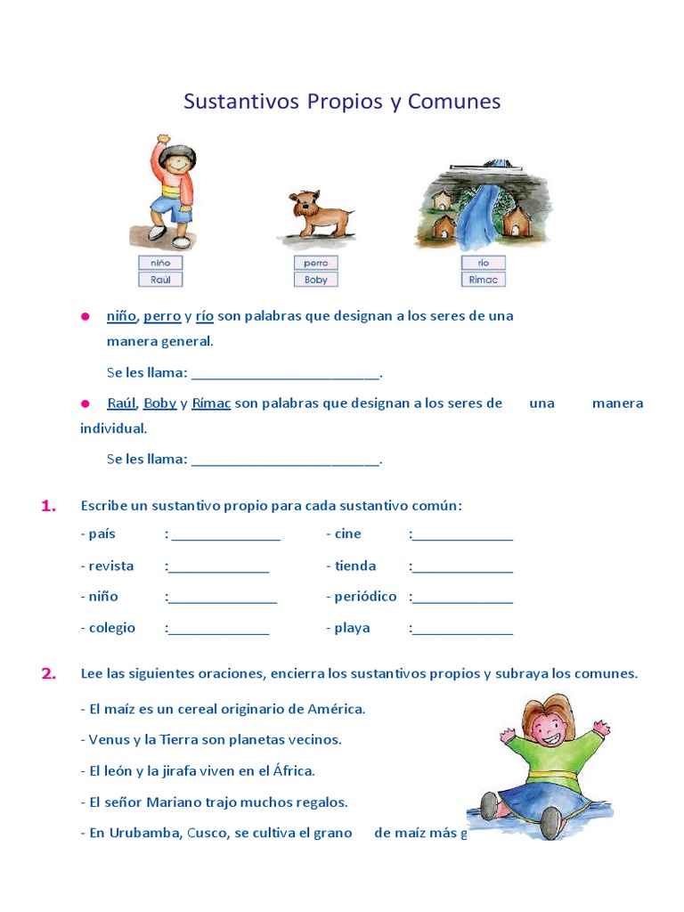 Hojas De Trabajo Imprimibles De Sustantivos Comunes Y Propios