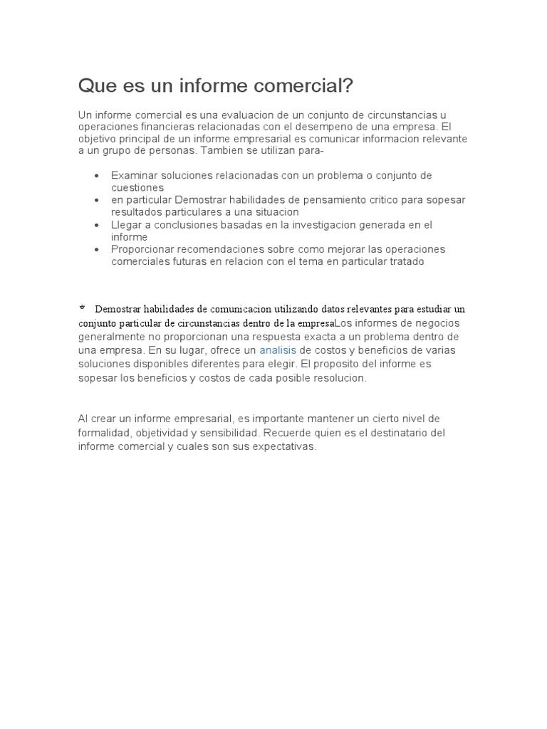 Que Es Un Informe Comercial Ejemplo | PDF
