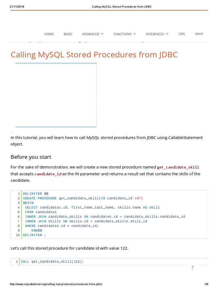 Calling MySQL Stored Procedures From JDBC | PDF | Subroutine | Computer Programming