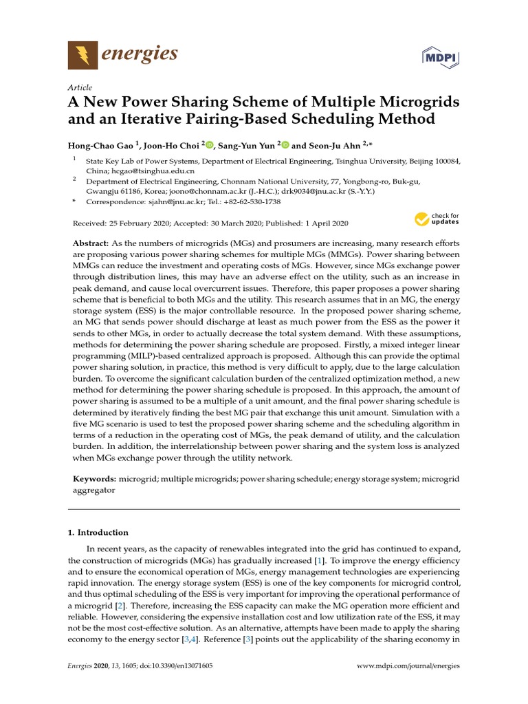Energies: A New Power Sharing Scheme of Multiple Microgrids and An Iterative Pairing-Based ...