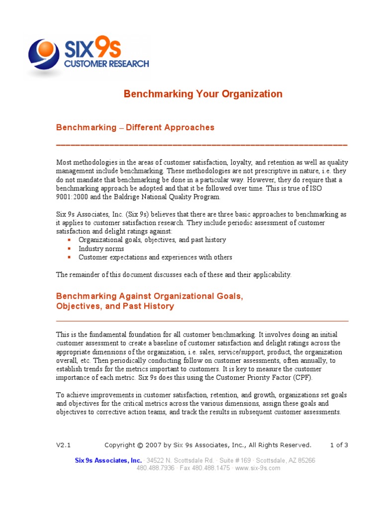 Benchmarking Your Organization | PDF | Customer Satisfaction | Benchmarking