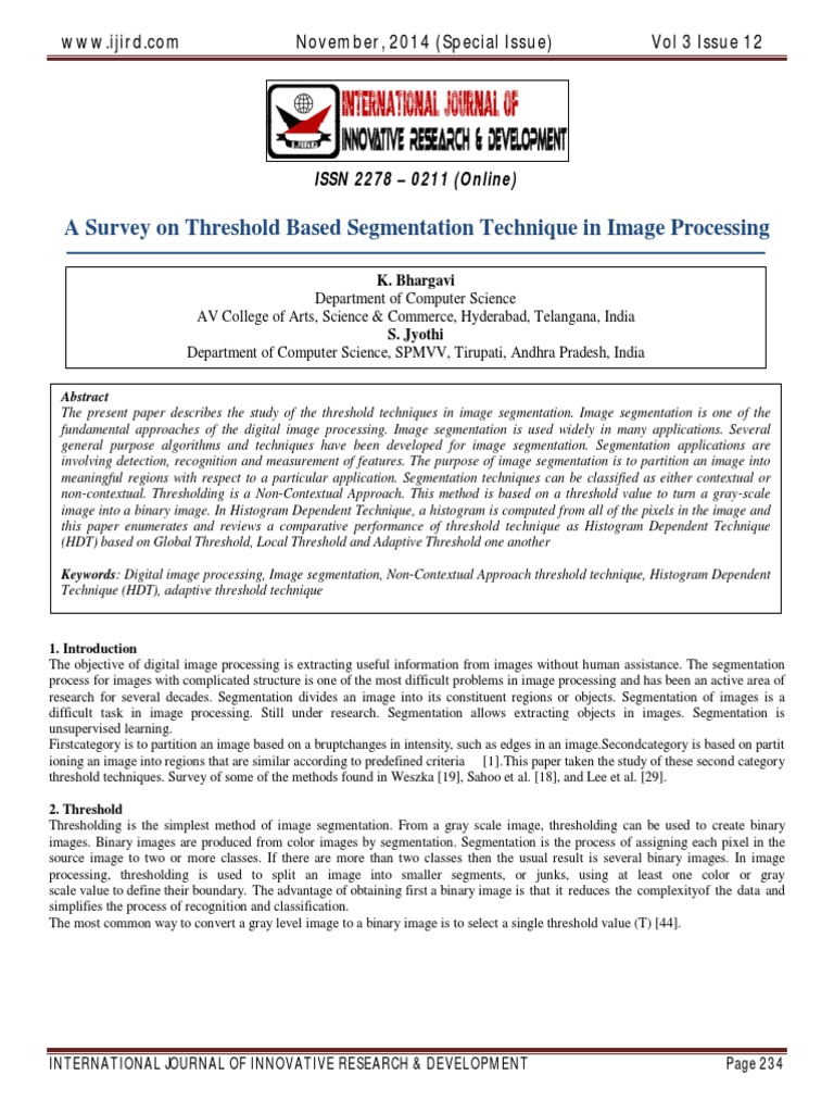 A Survey On Threshold Based Segmentation Technique in Image Processing ...