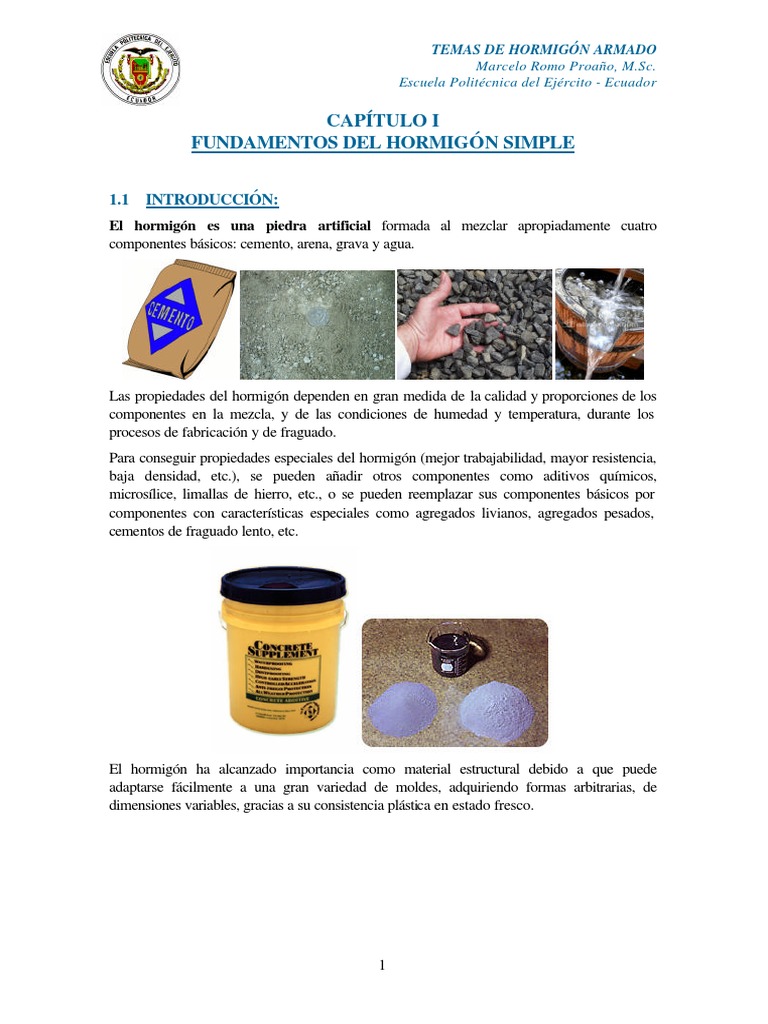 Capitulo 1 Fundamentos Del Hormigon Simple | PDF | Hormigón | Cemento