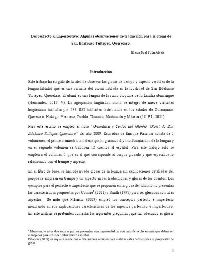 Del Perfecto Al Perfectivo - Blanca Pilón | PDF | Verbo | Gramática