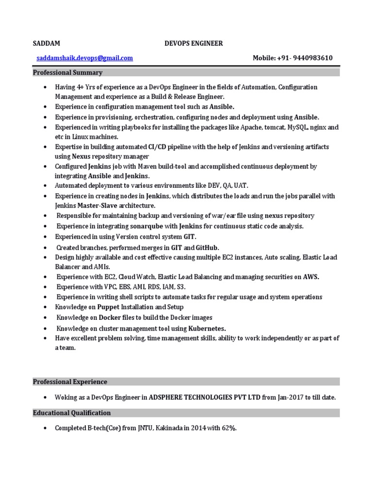 Saddam Devops Resume | PDF | Cloud Computing | Amazon Web Services