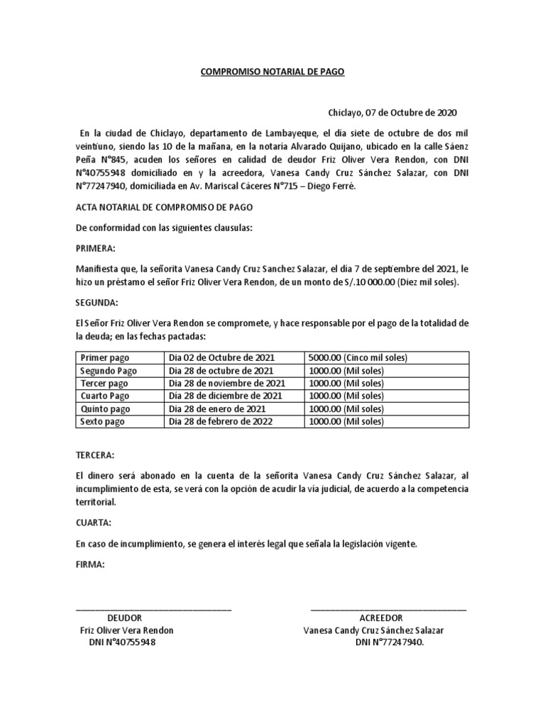 Compromiso Notarial de Pago | PDF