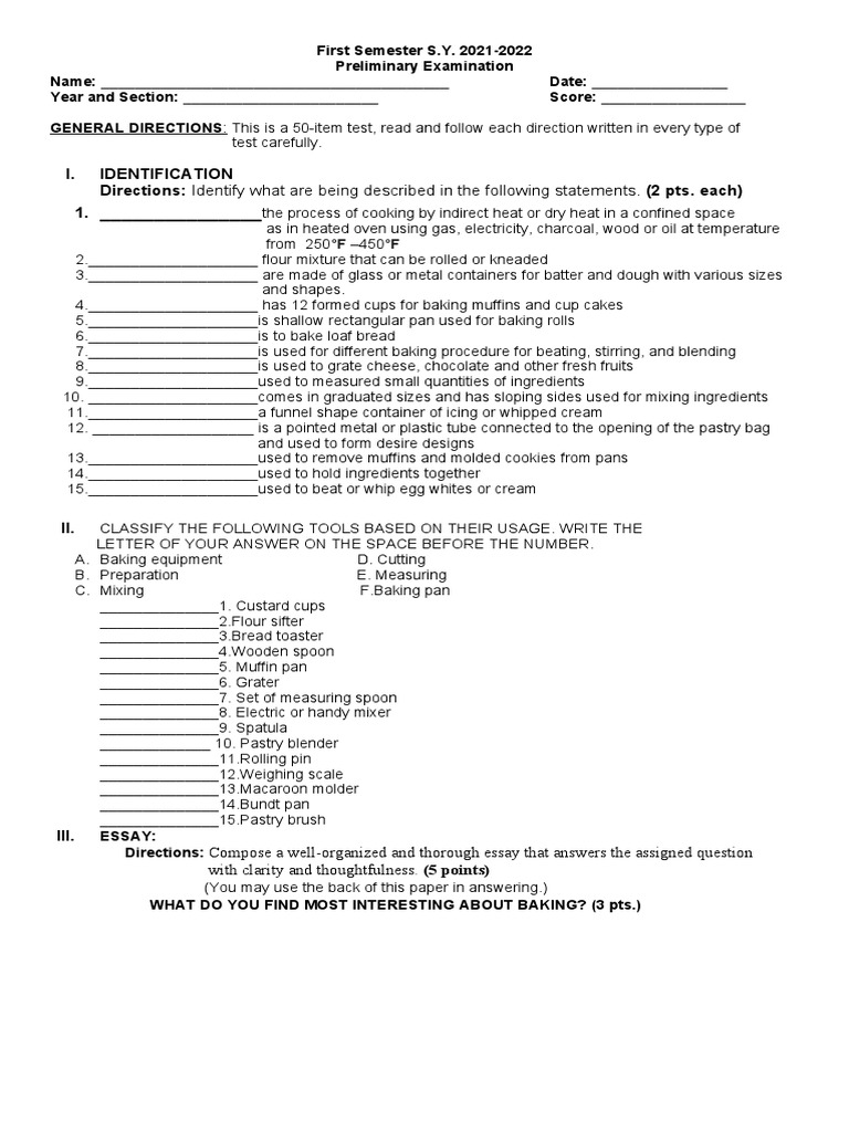 I. Identification Directions: Identify What Are Being Described in The ...