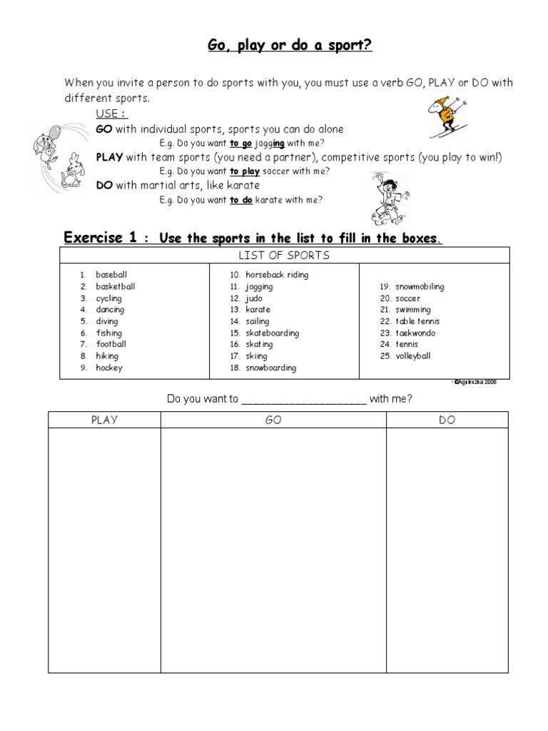 Go, Play or Do A Sport?:: Use The Sports in The List To Fill in The ...