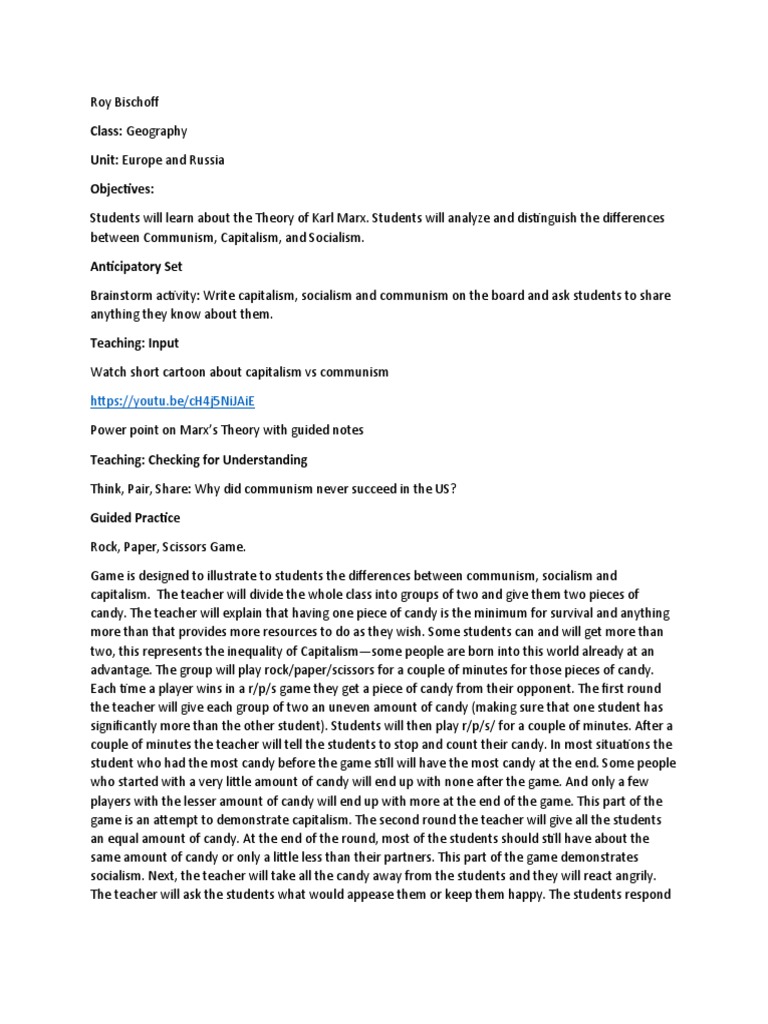 Communism vs Capitalism Lesson Plan | PDF | Capitalism | Communism