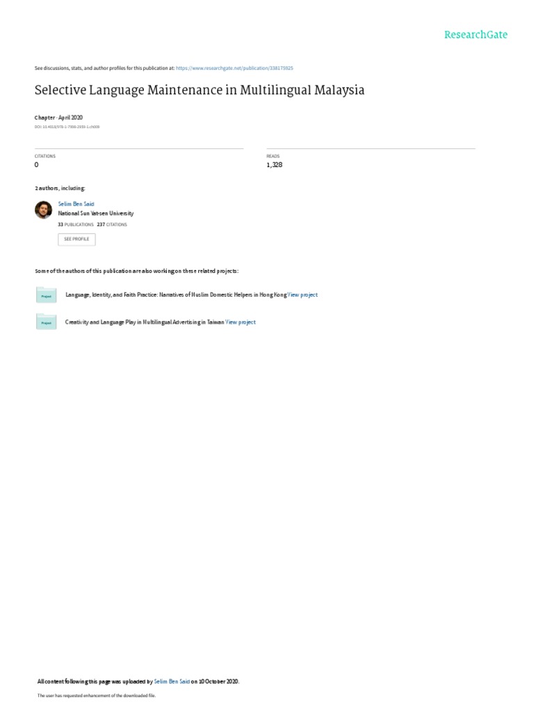 Selective Language Maintenance in Multilingual Malaysia: April 2020 | PDF | Malaysia ...