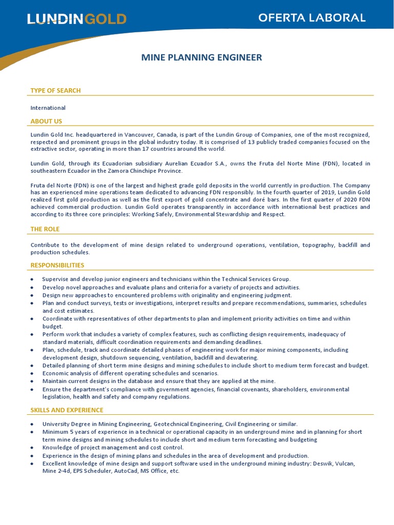Job Posting Mine Planning Engineer | PDF | Mining | Engineering