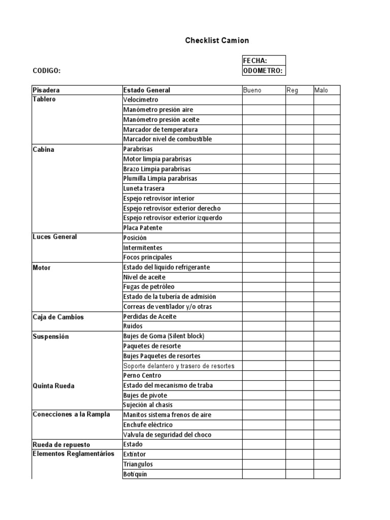 Checklist Camion | PDF | Vehículos | Transporte