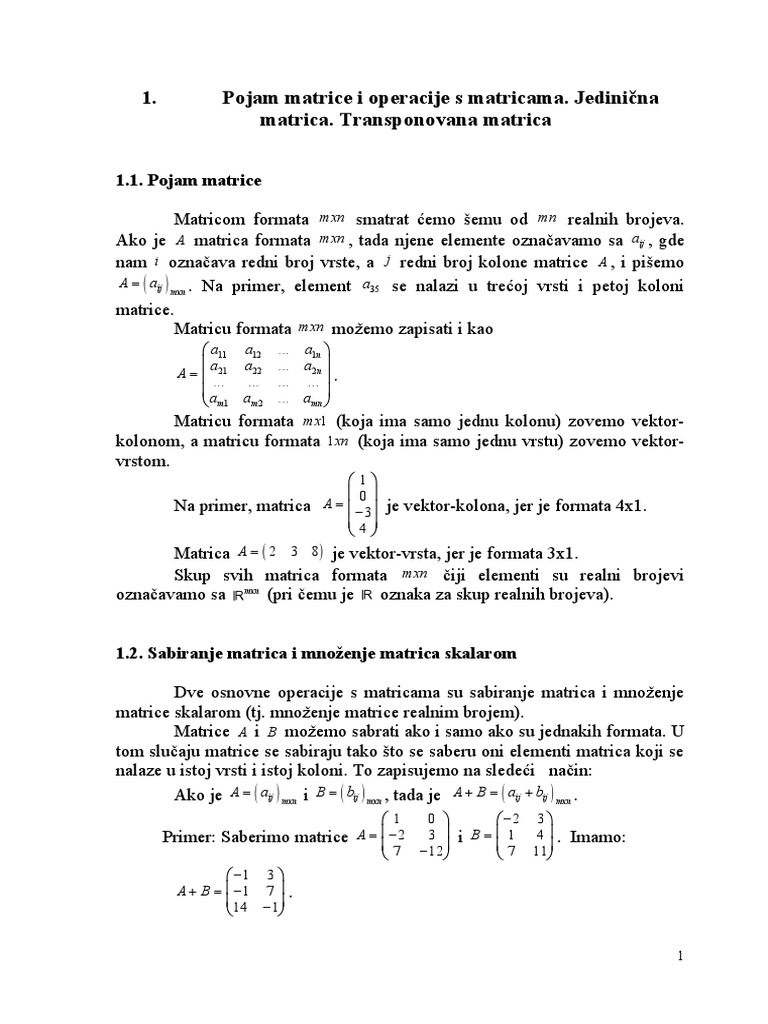 Matematika Matrice Rad (EKONOMIJA) | PDF