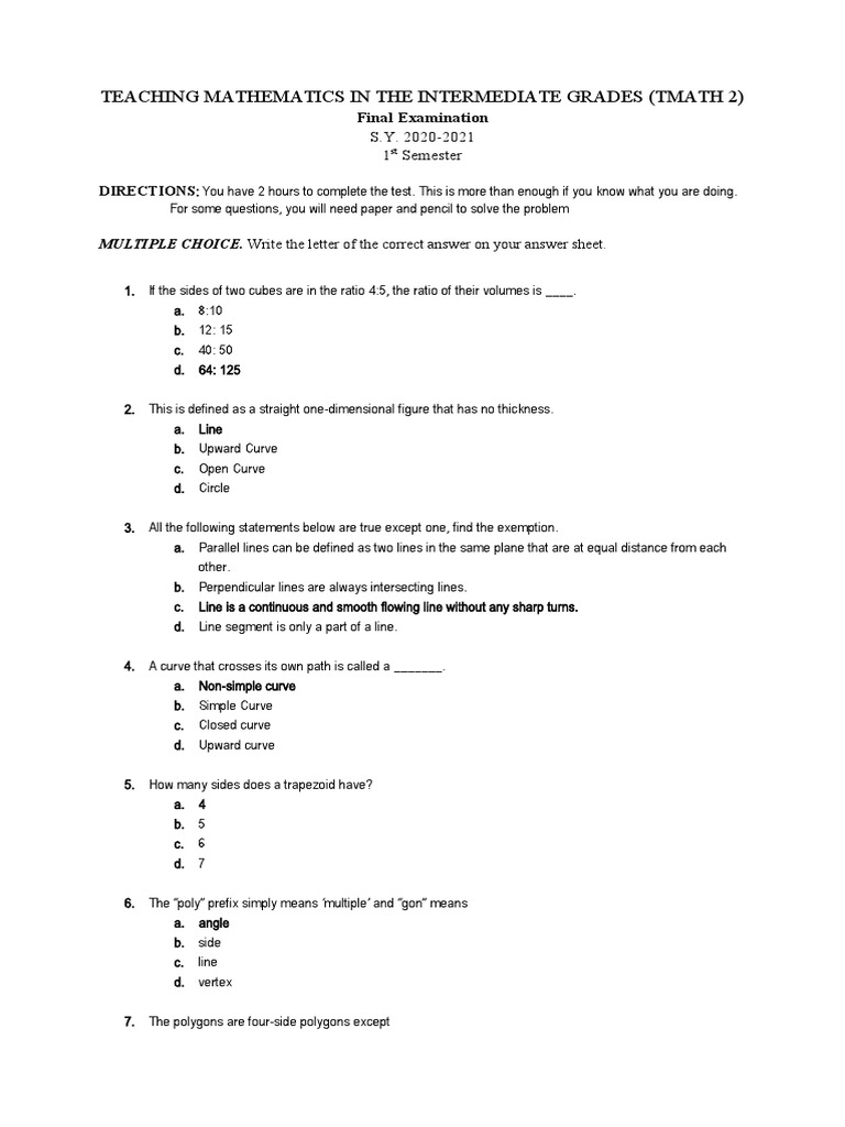 Tmath Final Exam | PDF | Area | Volume