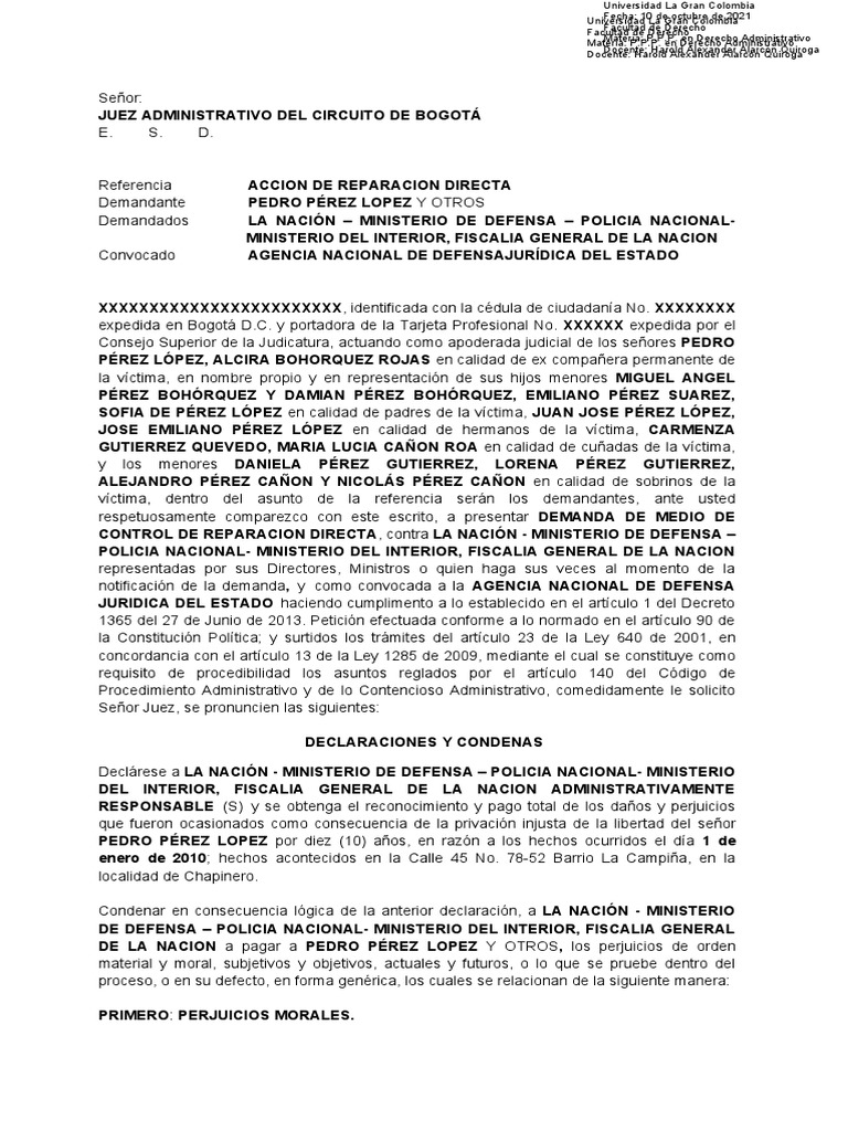 Demanda Reparacion Directa | PDF | Derecho penal | Sentencia (ley)