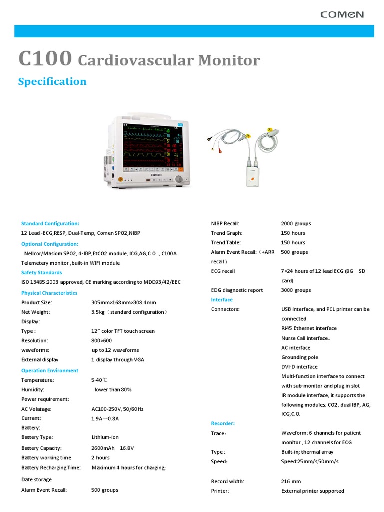 Cardiovascular Monitor: Specification | PDF | Electrocardiography ...