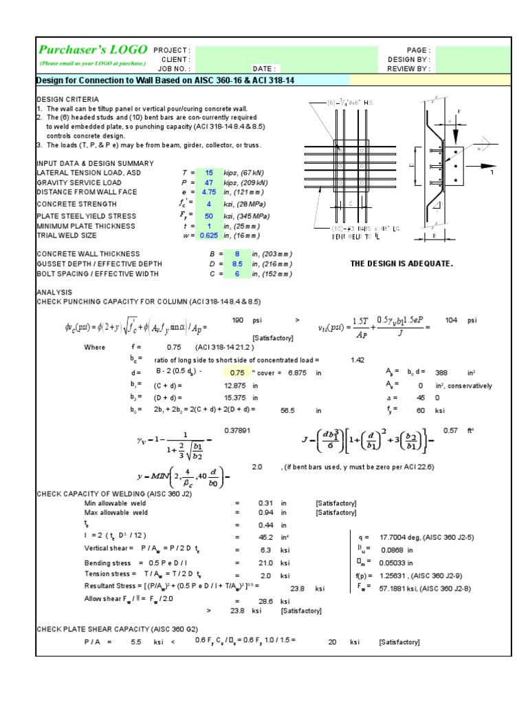 Design For Connection To Wall Based On AISC 360-16 & ACI 318-14 | PDF ...