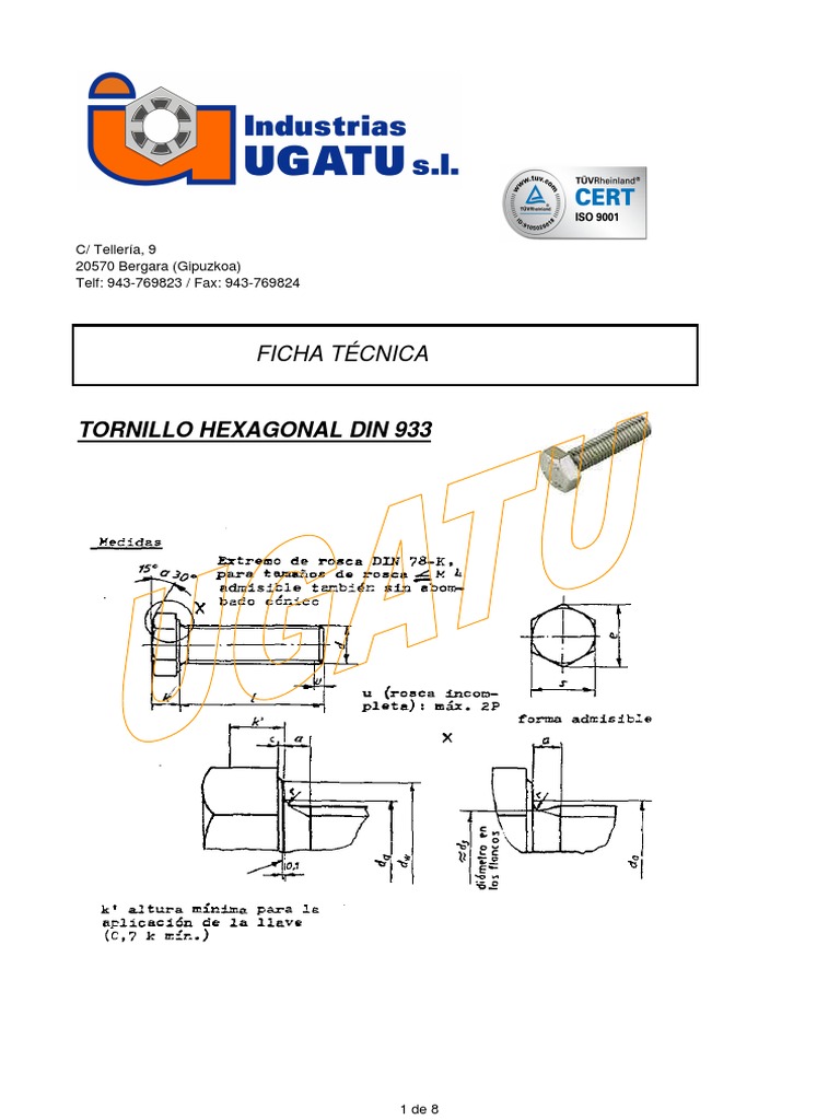 Tornillo Din 933 | PDF | Tornillo | Acero
