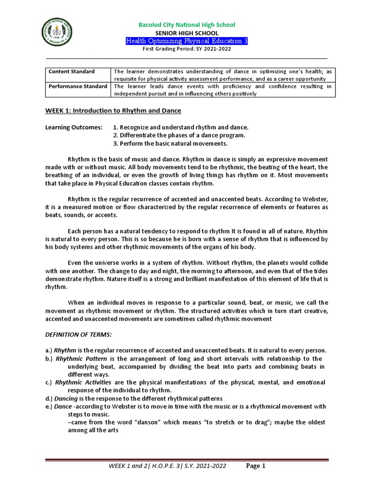 Introduction to Rhythm, Dance, and Basic Natural Movements | PDF ...