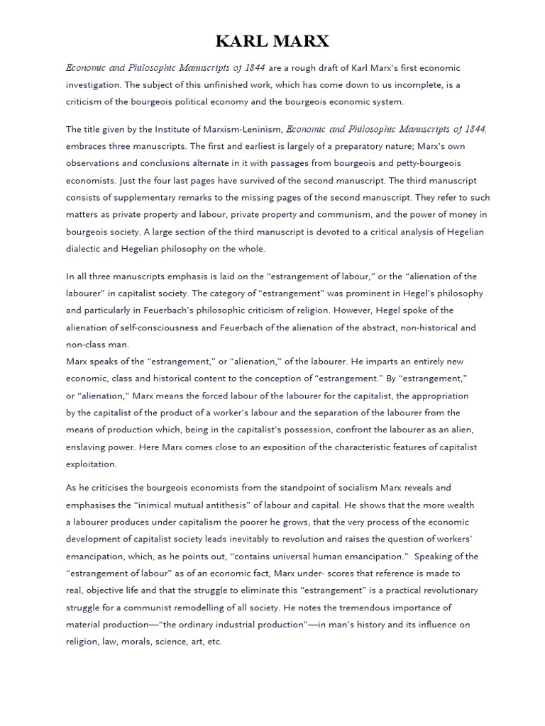 Karl Marx: Economic and Philosophic Manuscripts of 1844 | PDF | Karl ...