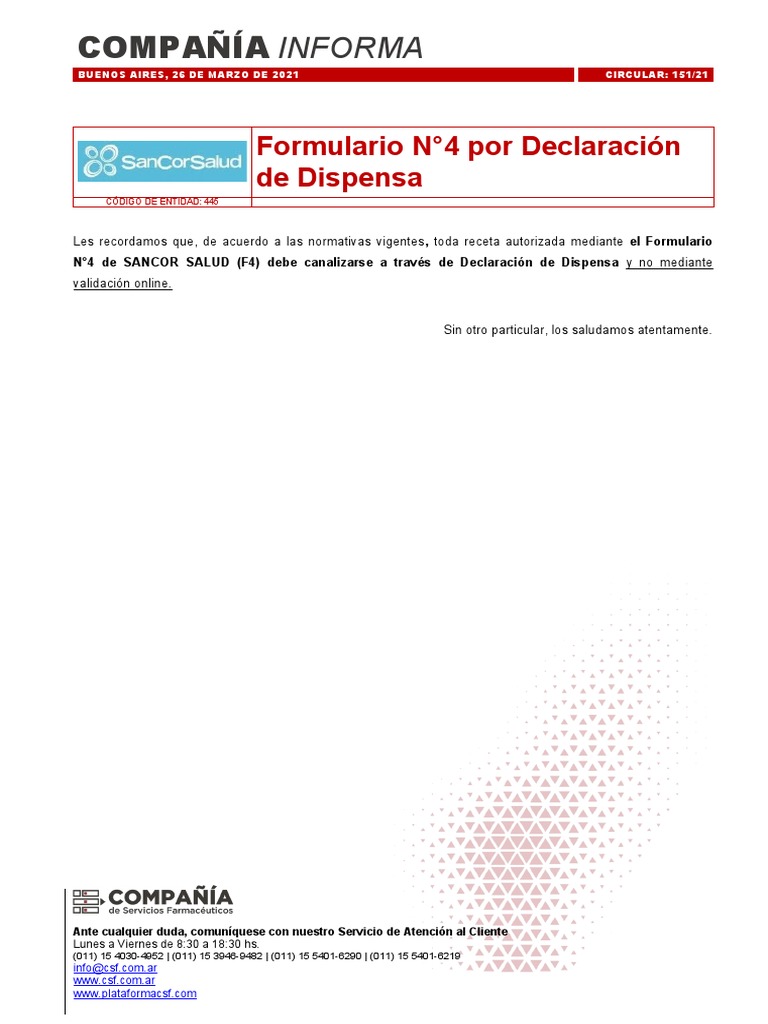 151-21 (Formulario F4-Declaracion de Dispensa) 26032021 | PDF