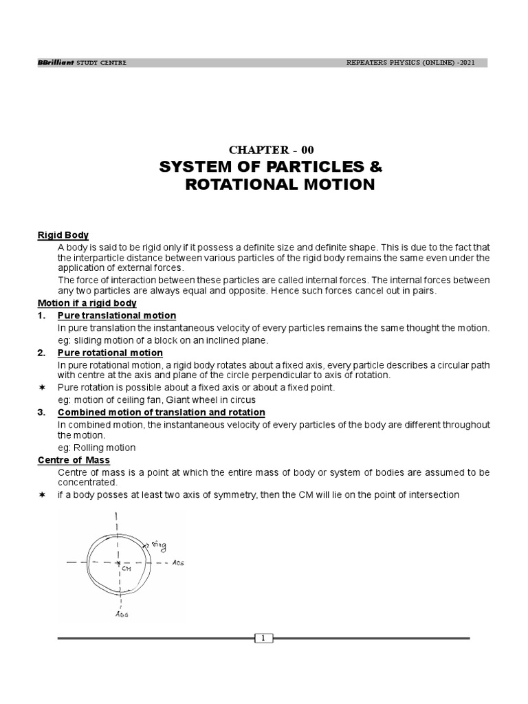 System of Particles & Rotational Motion: Chapter - 00 | PDF | Rotation Around A Fixed Axis | Torque