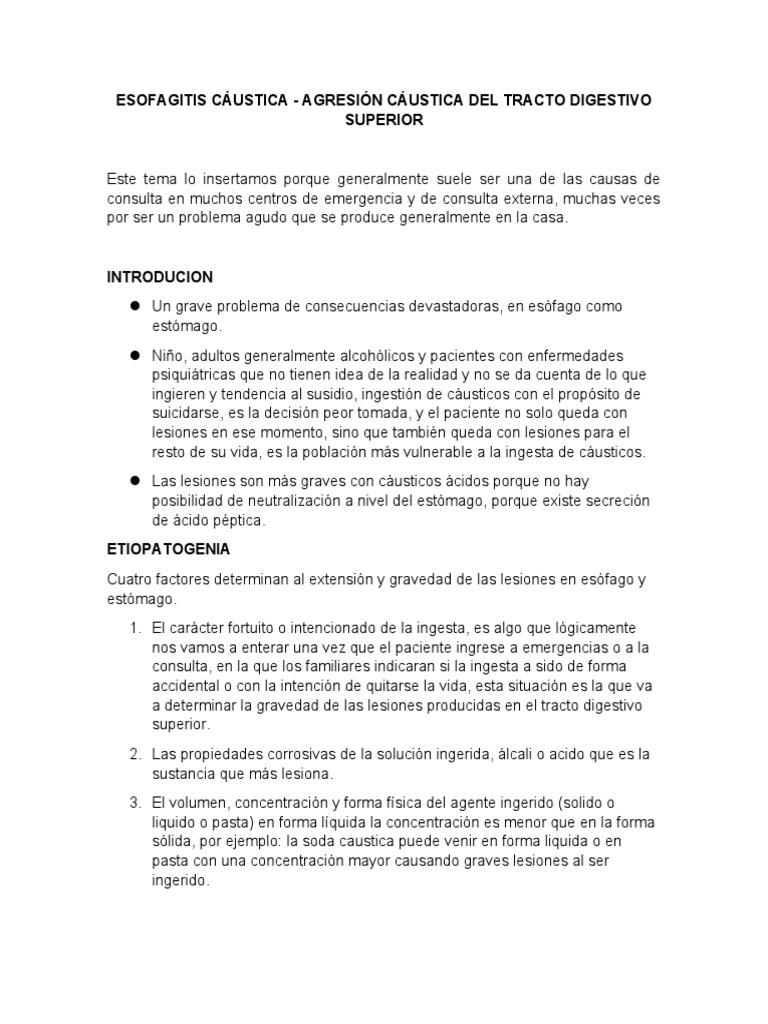 Esofagitis Cáustica | PDF | Estómago | Hidróxido de sodio