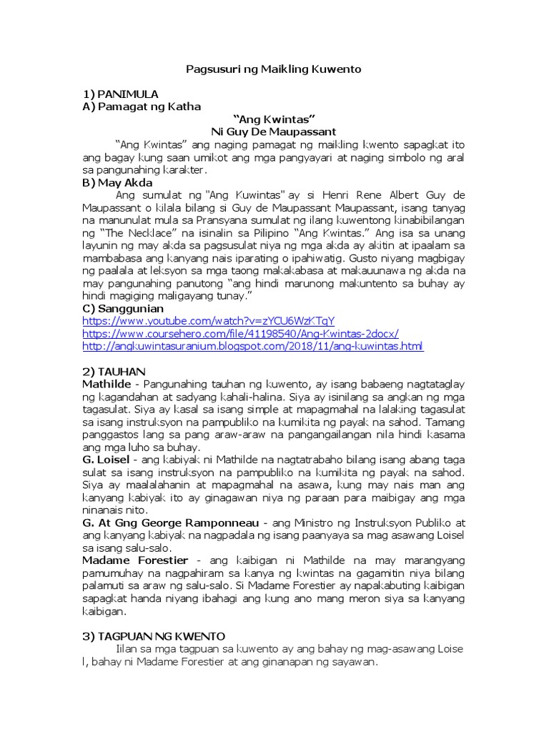 Pagsusuri NG Maikling Kuwento | PDF Pagsusuri NG Maikling Kuwento | PDF
