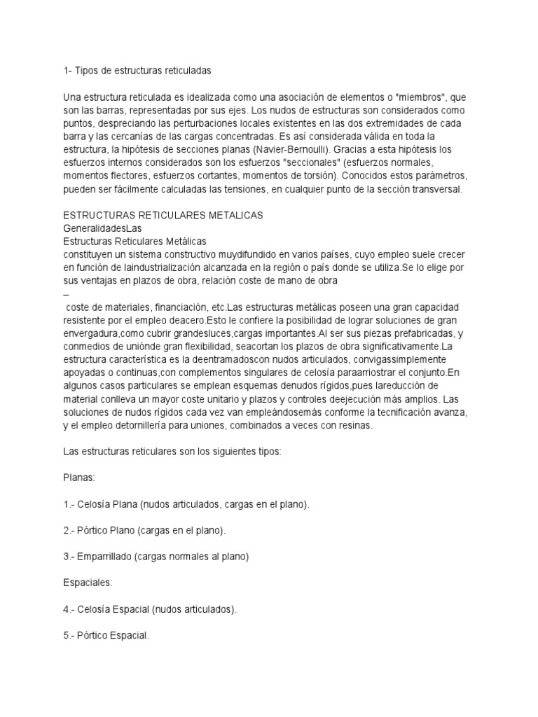 1 - Tipos de Estructuras Reticuladas | PDF | Braguero | Mecánica