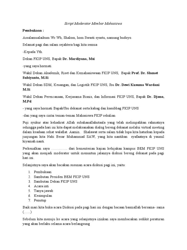 Script Moderator Mimbar#1 | PDF