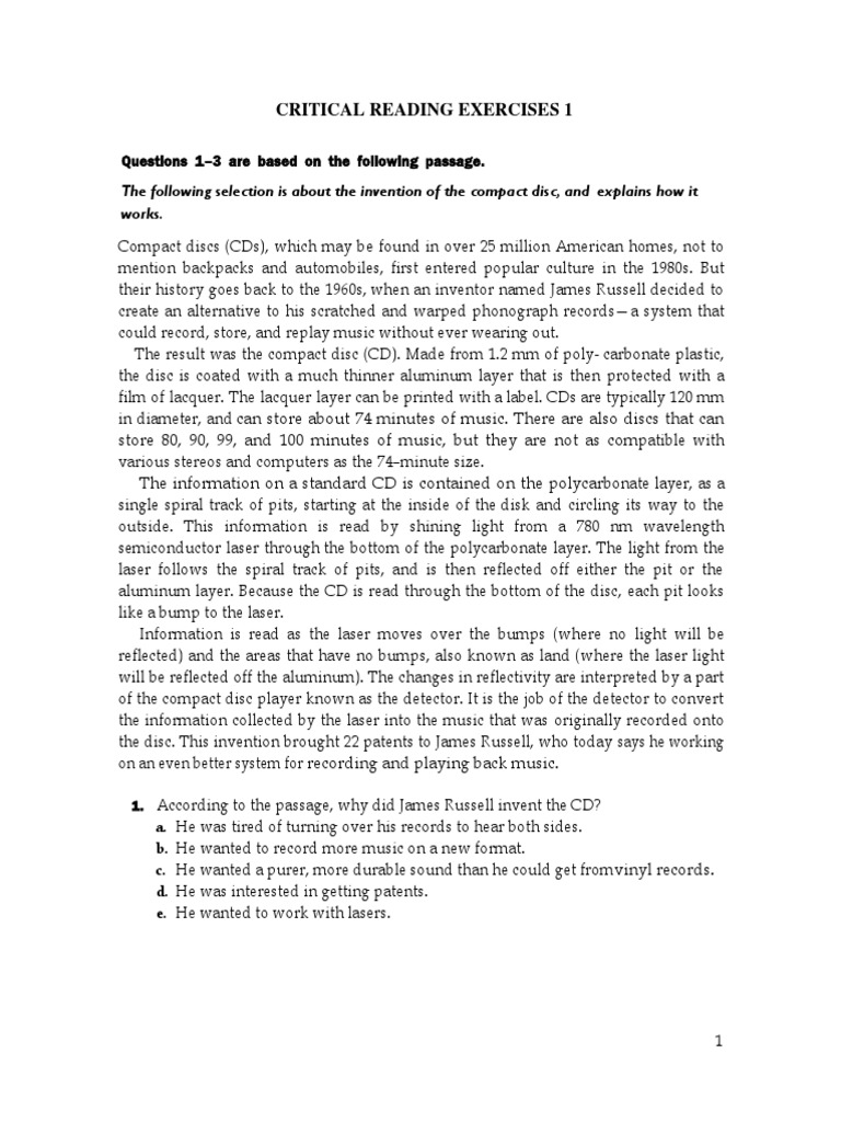 Critical Reading Exercise 1 | PDF | Sushi | Compact Disc