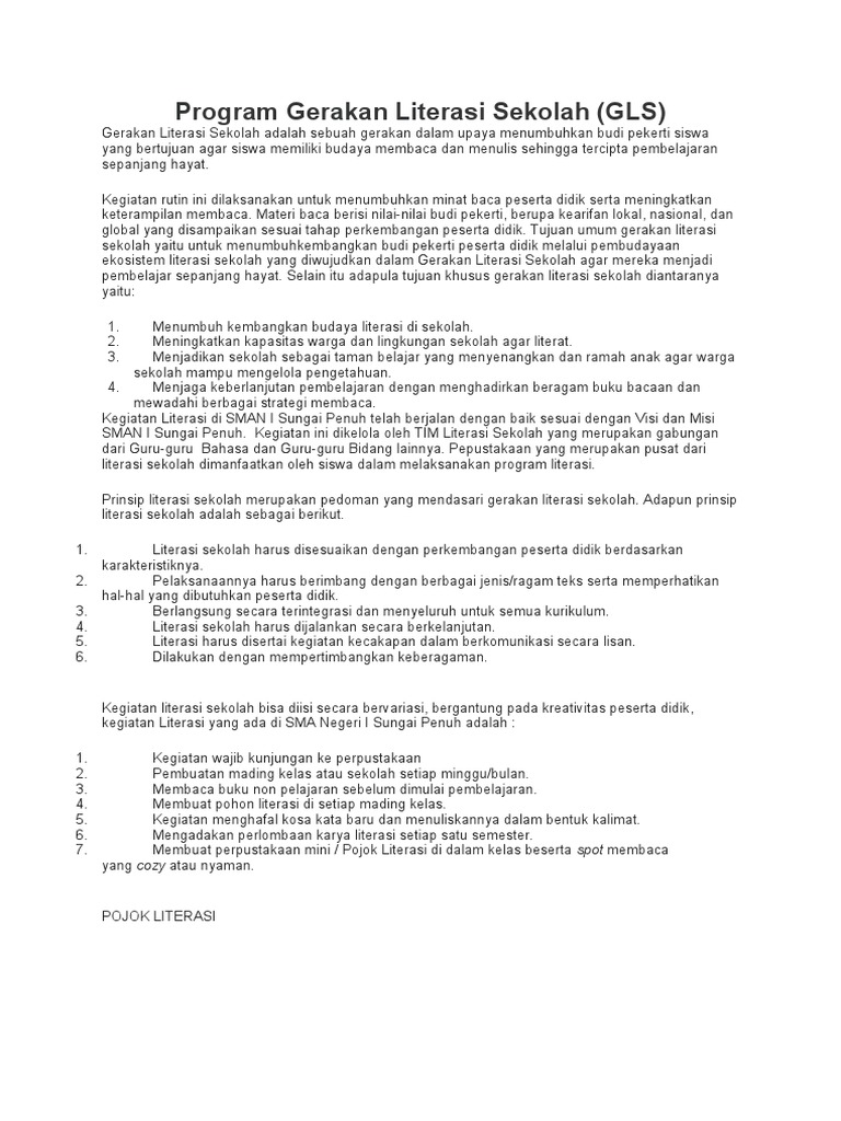 Program Gerakan Literasi Sekolah | PDF