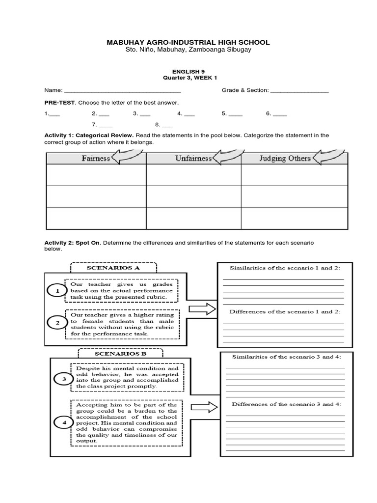 English 9 Week 1 Bias and Prejudice Activities | PDF | Cognition