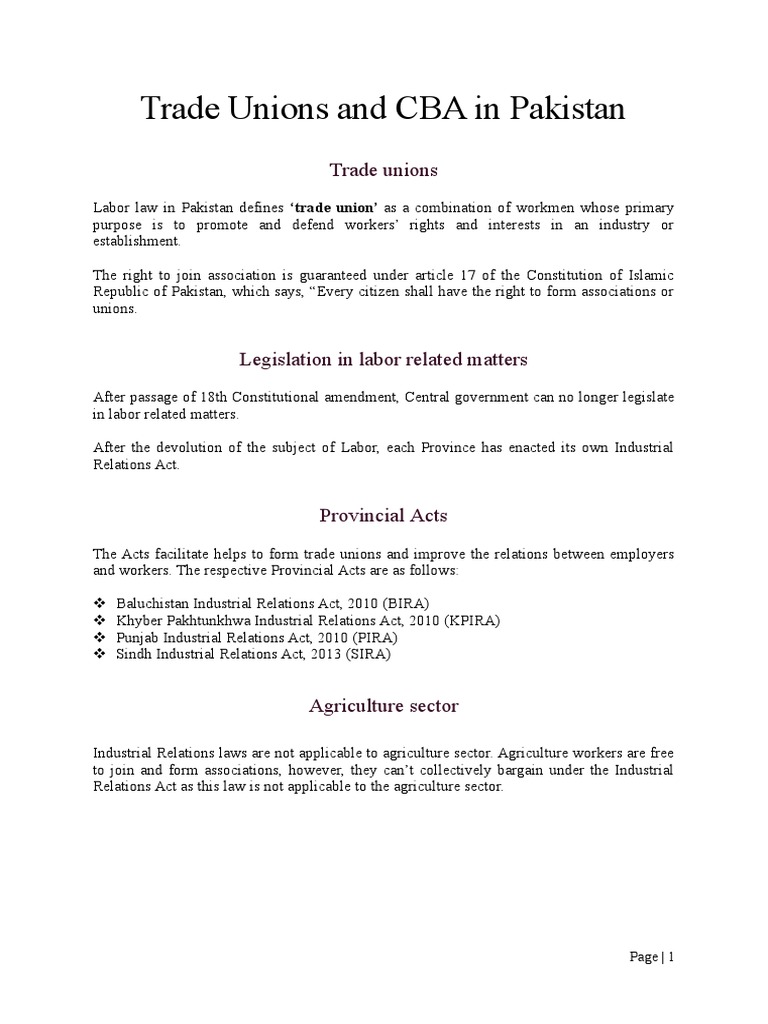 9A. Trade Unions and CBA in Pakistan | PDF | Strike Action | Collective ...