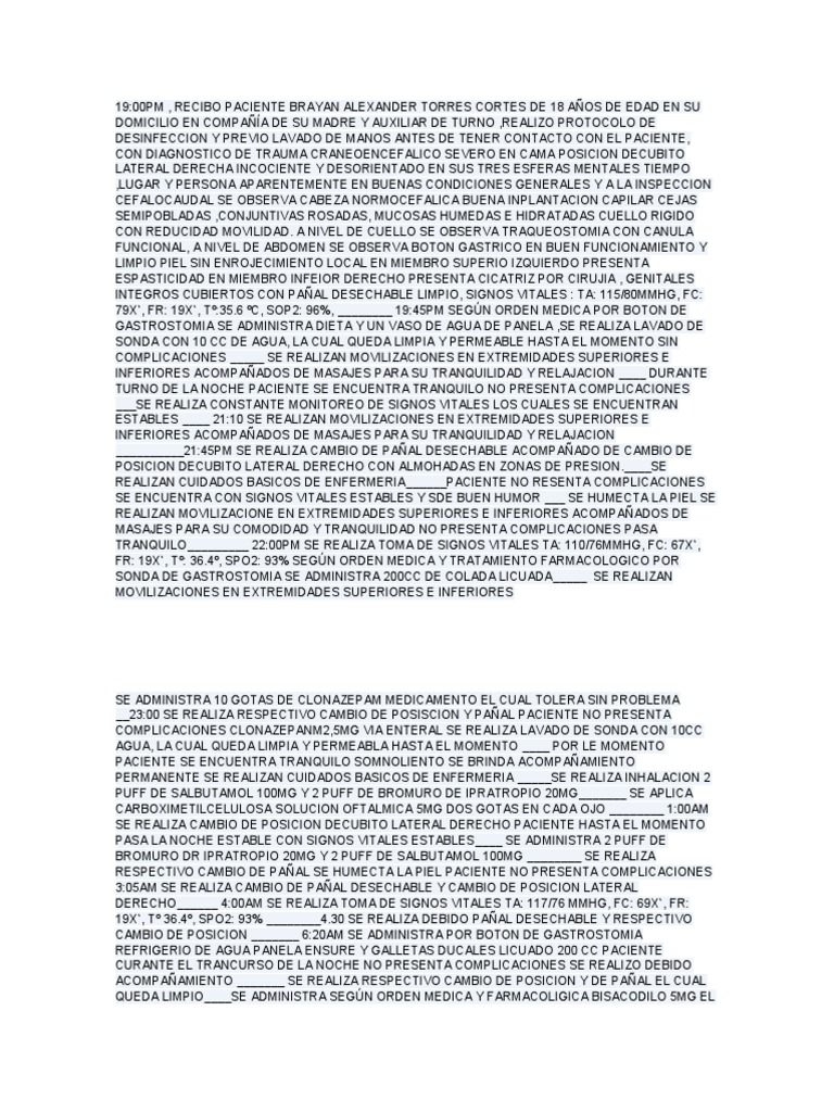 Notas de Enfermería Domiciliaria: Caso Brayan | PDF | Medicina CLINICA | Especialidades Medicas