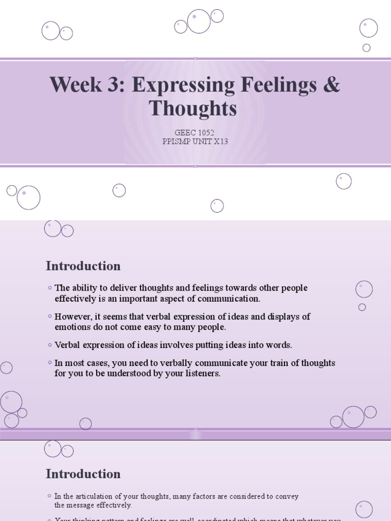 Week 3 Expressing Thoughts and Feelings | PDF | Feeling | Emotions