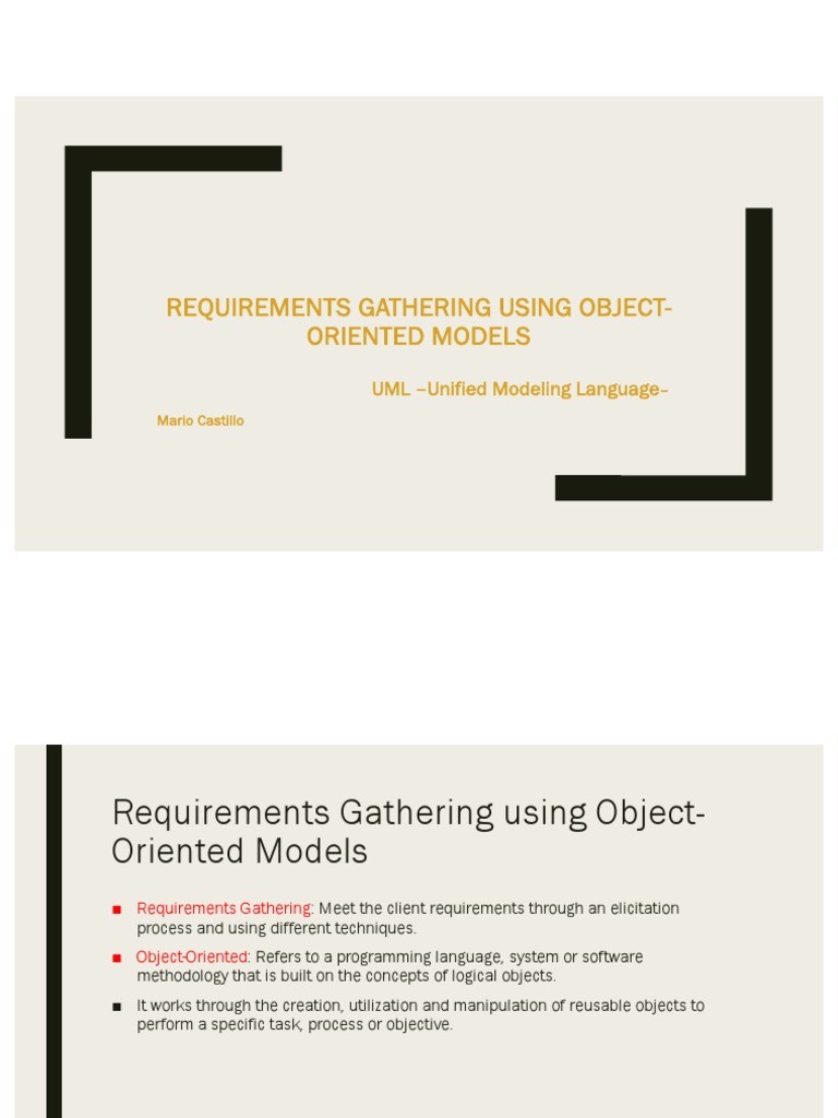 Requirements Gathering Using Object-Oriented Models: UML - Unified Modeling Language | PDF ...