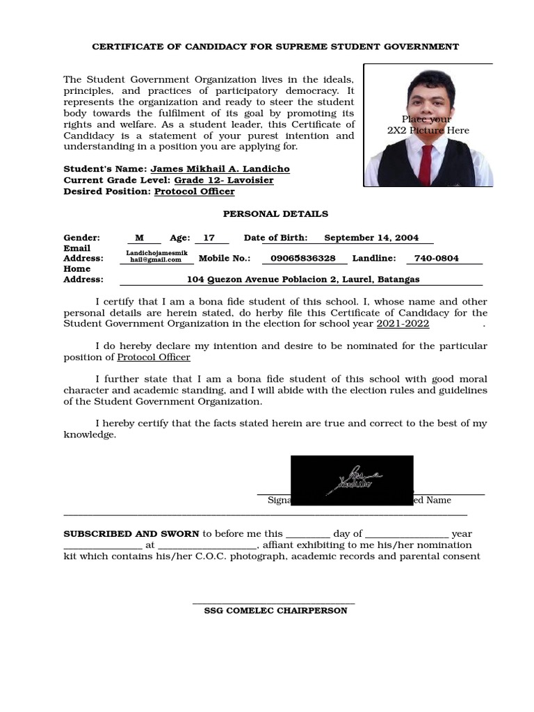 Election Application Packet James Mikhail Aguilo Landicho | PDF ...
