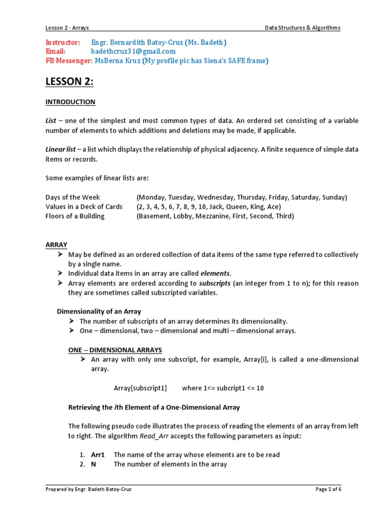 Lesson 2:: Instructor: Email: FB Messenger | PDF | Matrix (Mathematics ...