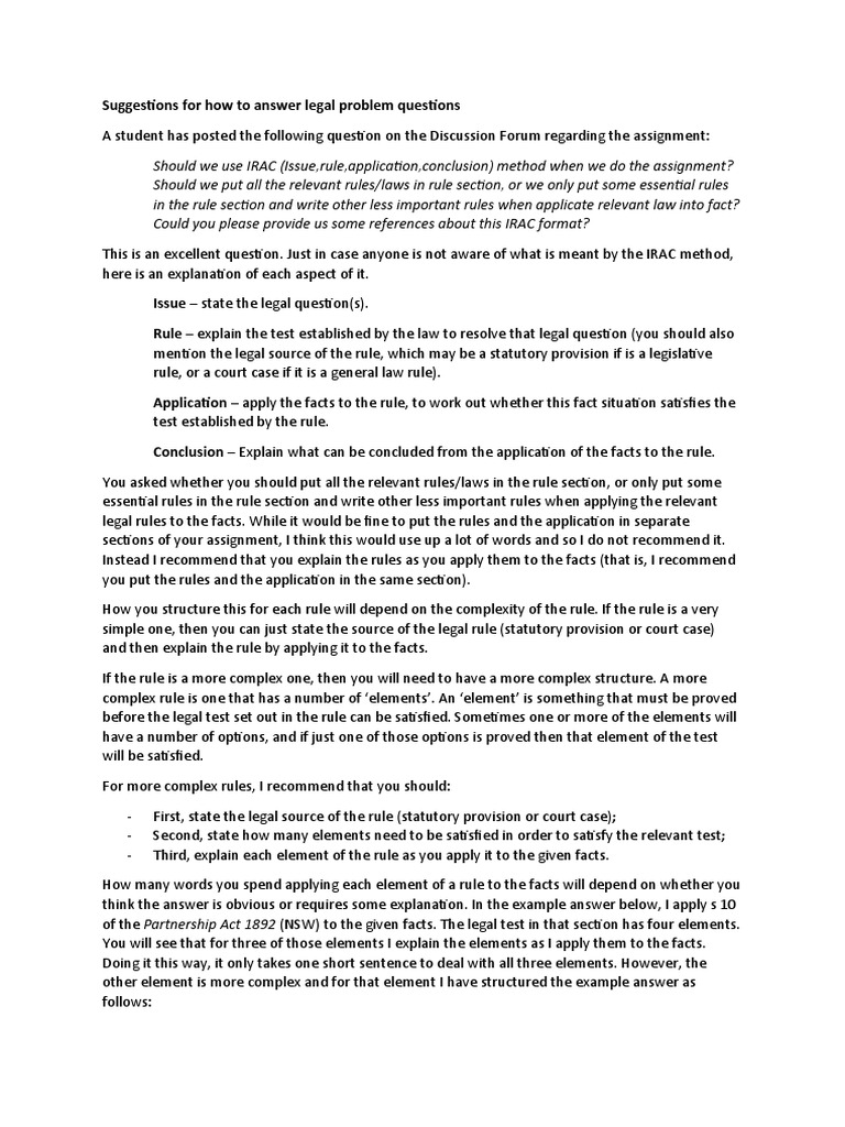 1 - Suggestions For How To Answer Legal Problem Questions | PDF | Legal ...